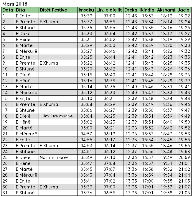 Takvimi 2018 – Qendra Islame Shqiptare Stuttgart